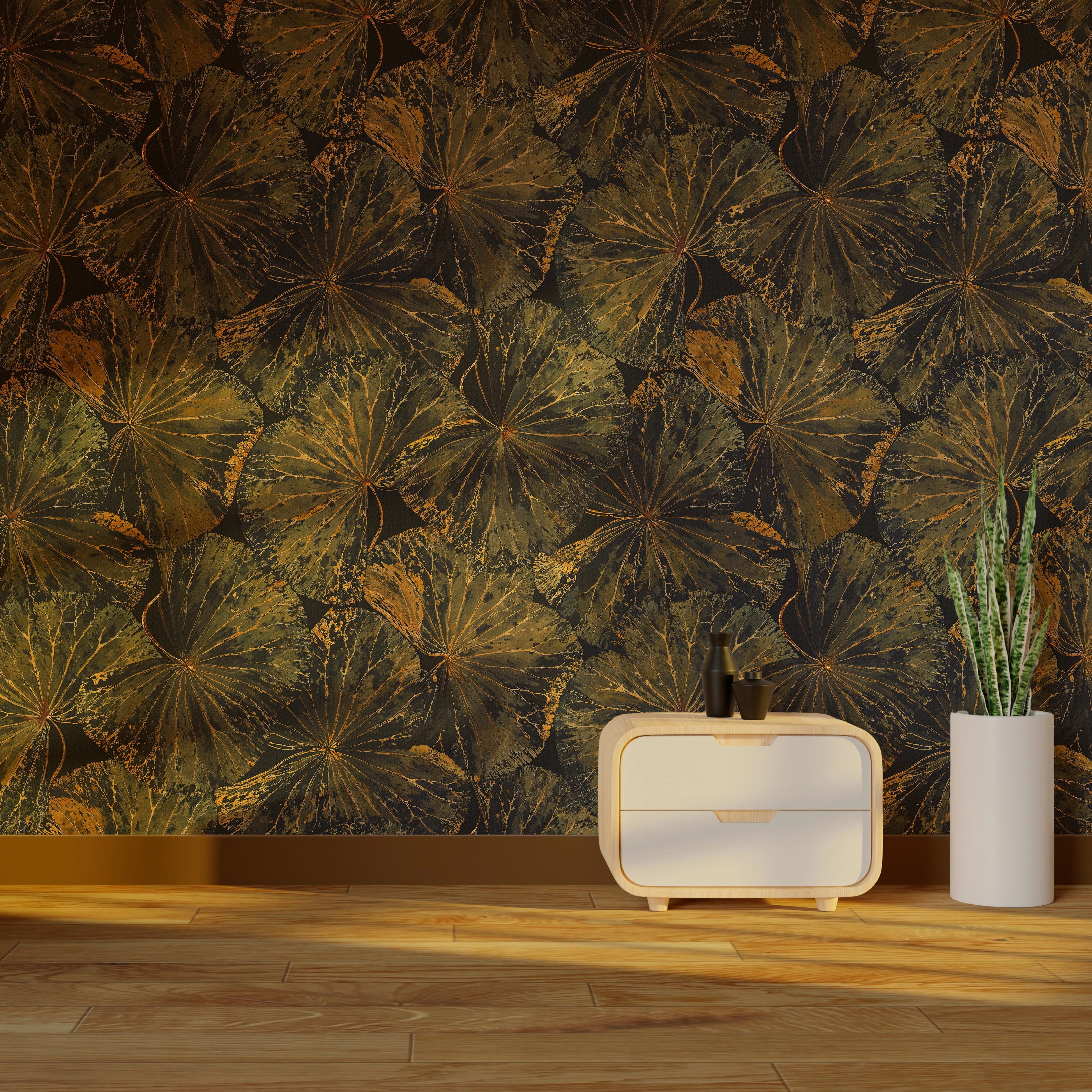 Midnight Lily Fan | Metallic Wallpaper | Wallpaper Mural | Digital Walls